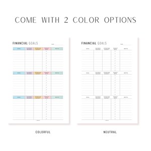 FILLABLE Financial Goals Tracker: PRINTABLE Planner, 2 Colors (A4, A5 ...