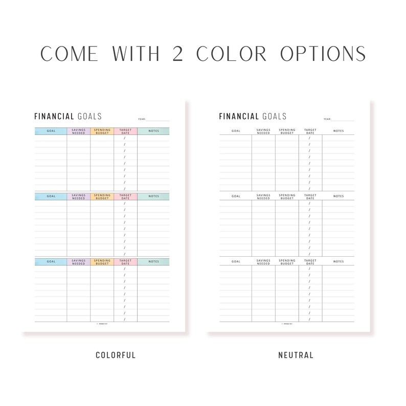 FILLABLE Financial Goals Tracker: Printable Planner, 2 Colors (A4, A5 ...