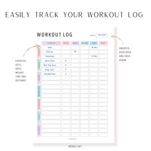 Weekly Workout Log PRINTABLE, Daily Workout Planner, Exercise Log ...