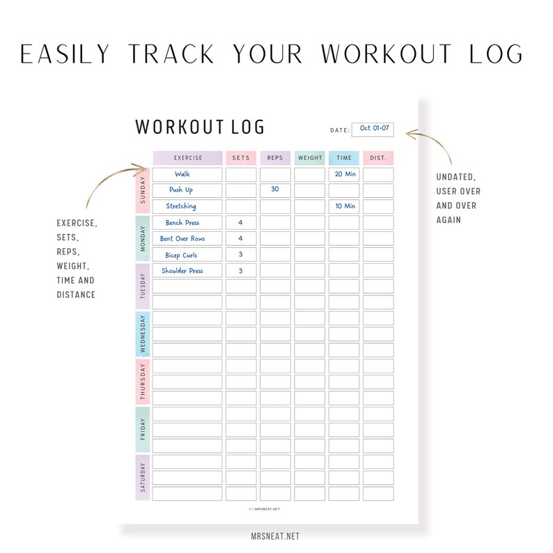 Editable Weekly Workout Log Printable, Daily Workout Planner, Exercise ...