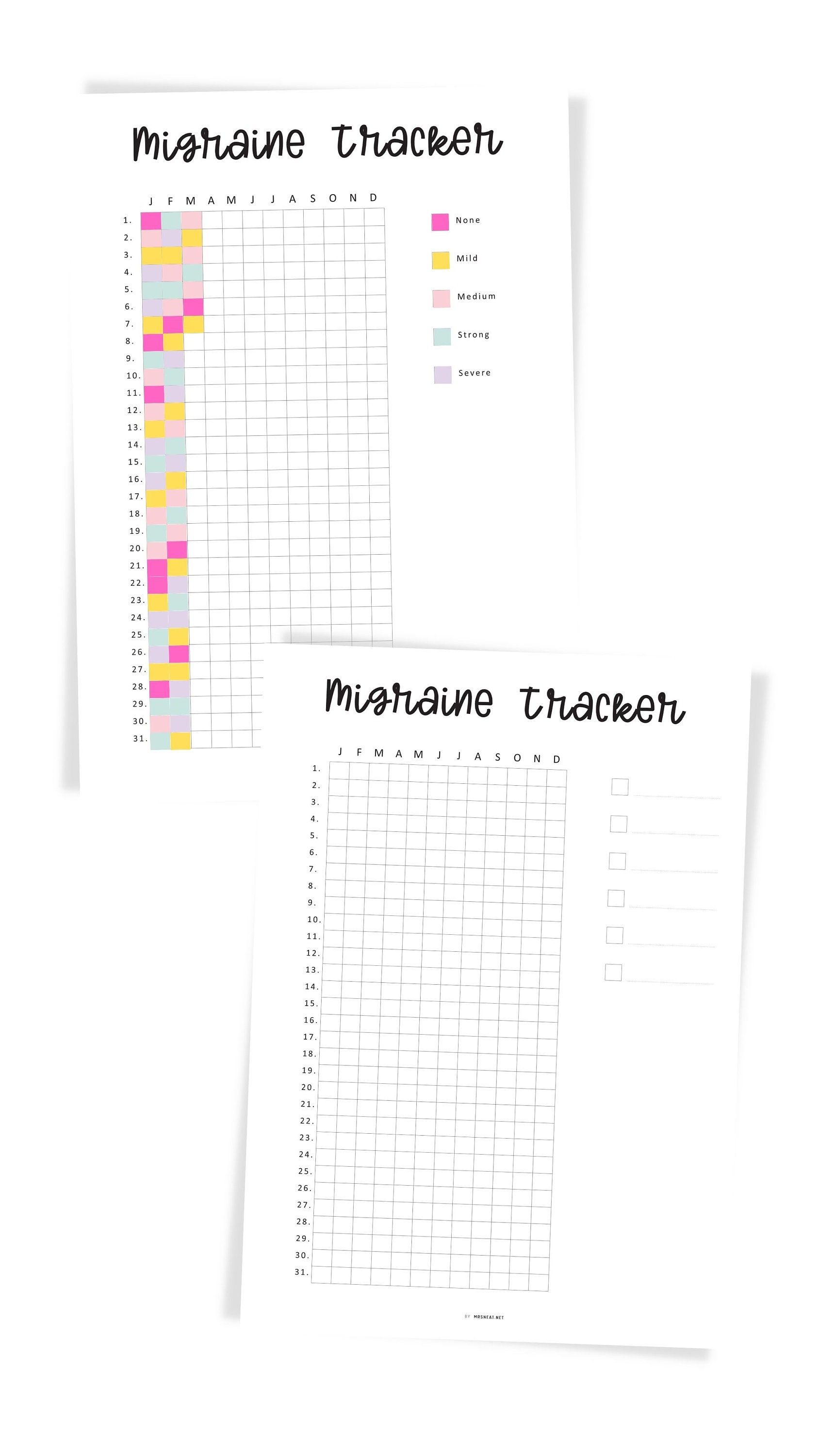One Year Migraine Tracker Printable, Migraine Log Template, Wellness ...