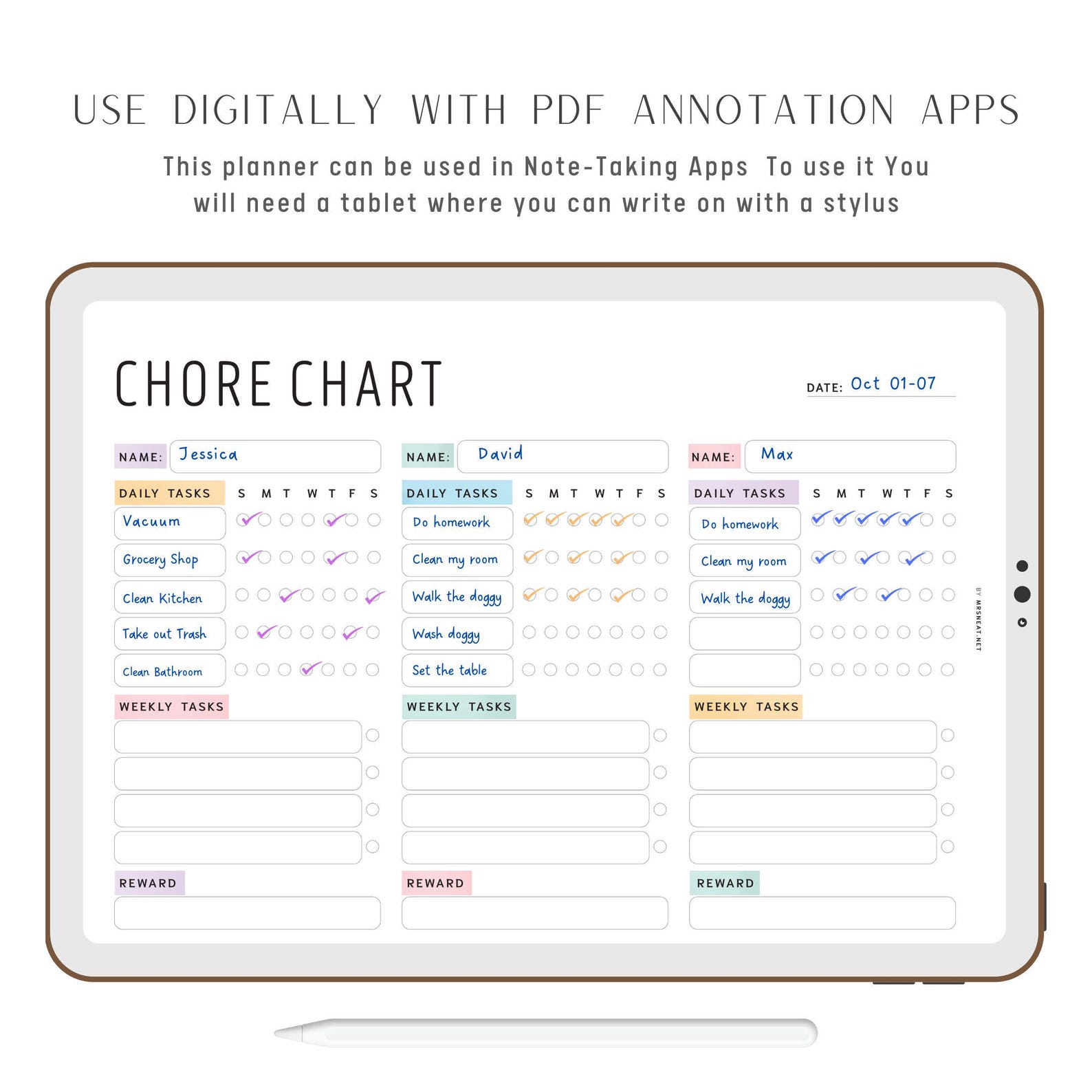 FILLABLE Chore Chart for 3 Kids/adults: 2 Colors (PDF) - Etsy