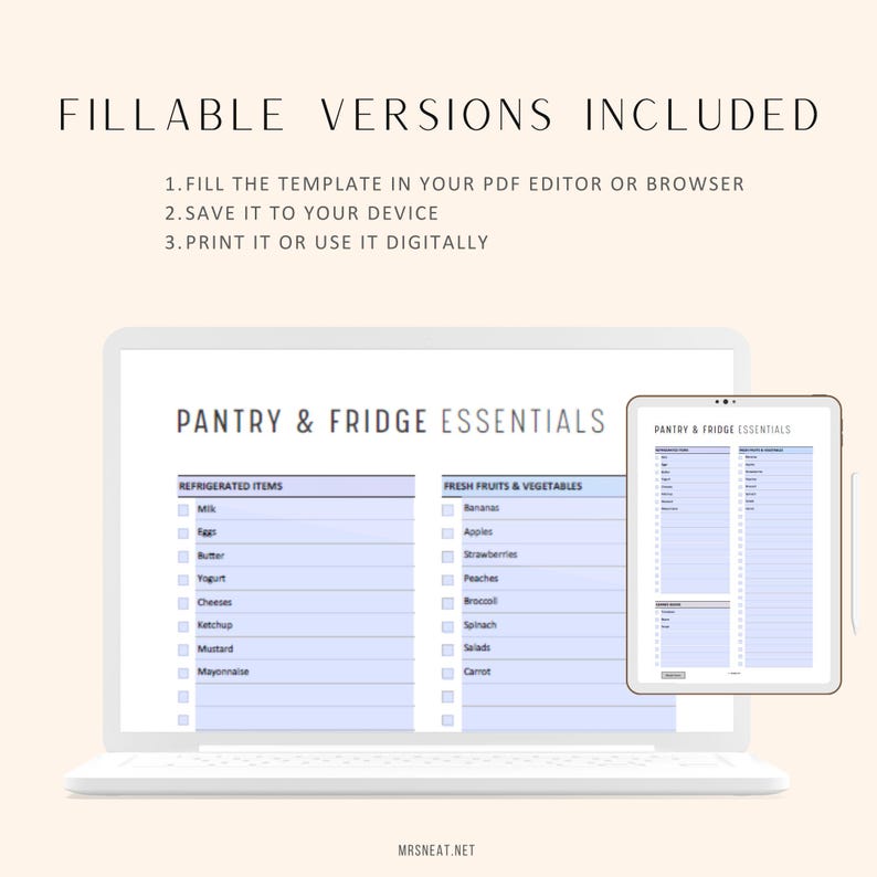 Pantry and Fridge Checklist PRINTABLE: A4 Inventory List (FILLABLE PDF ...