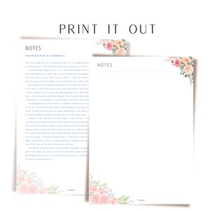 FILLABLE Floral Notes Page PRINTABLE: 5 Versions, A4, A5, Half Letter ...