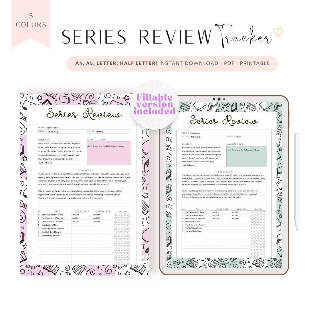FILLABLE Book Series Tracker PRINTABLE: Reading List Planner (a4/a5 ...