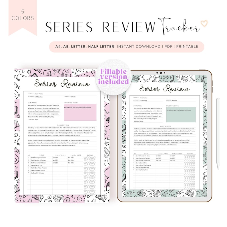 FILLABLE Book Series Tracker PRINTABLE: Reading List Planner (a4/a5 ...