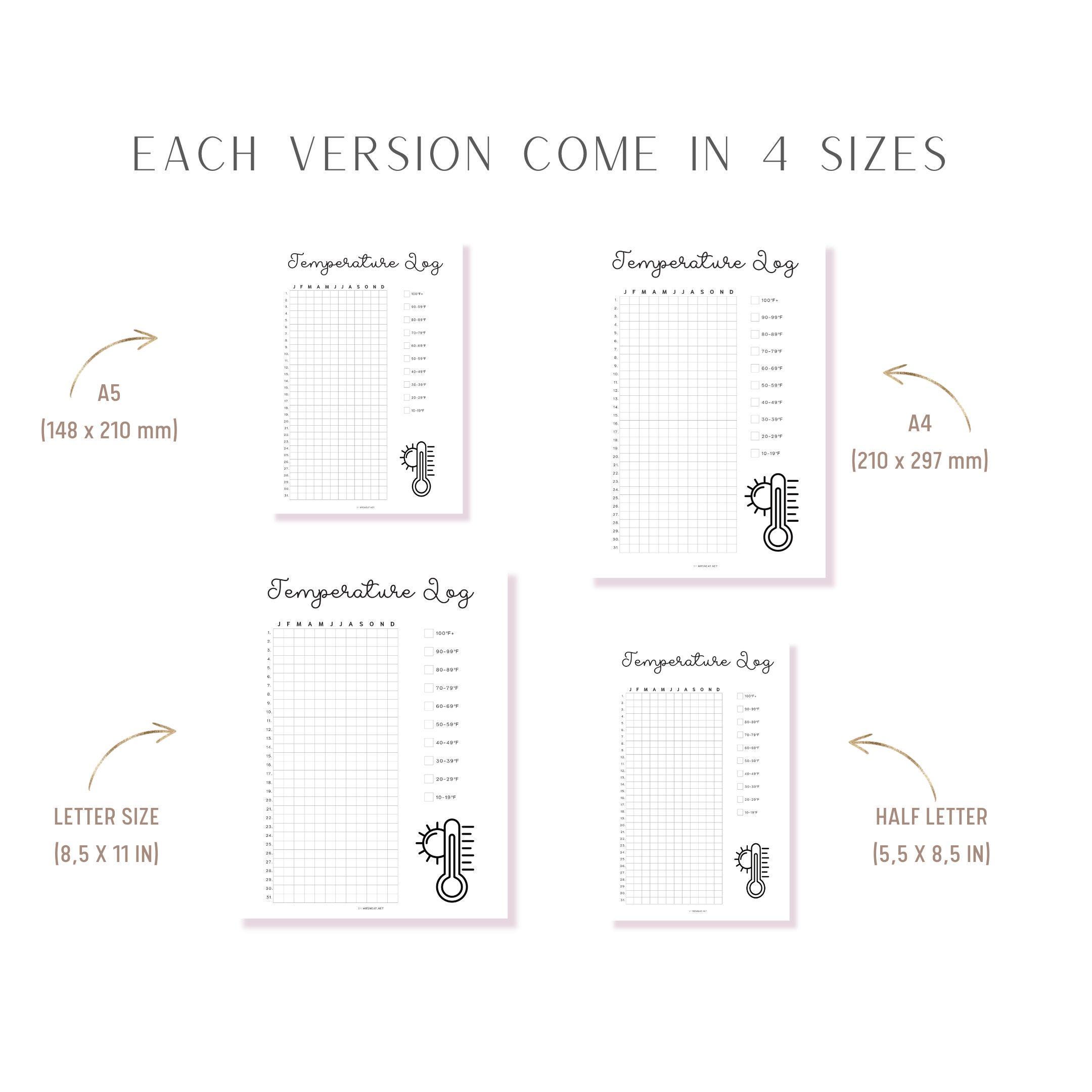 Temperature Log Printable, Temperature Tracker, Weather Tracker ...