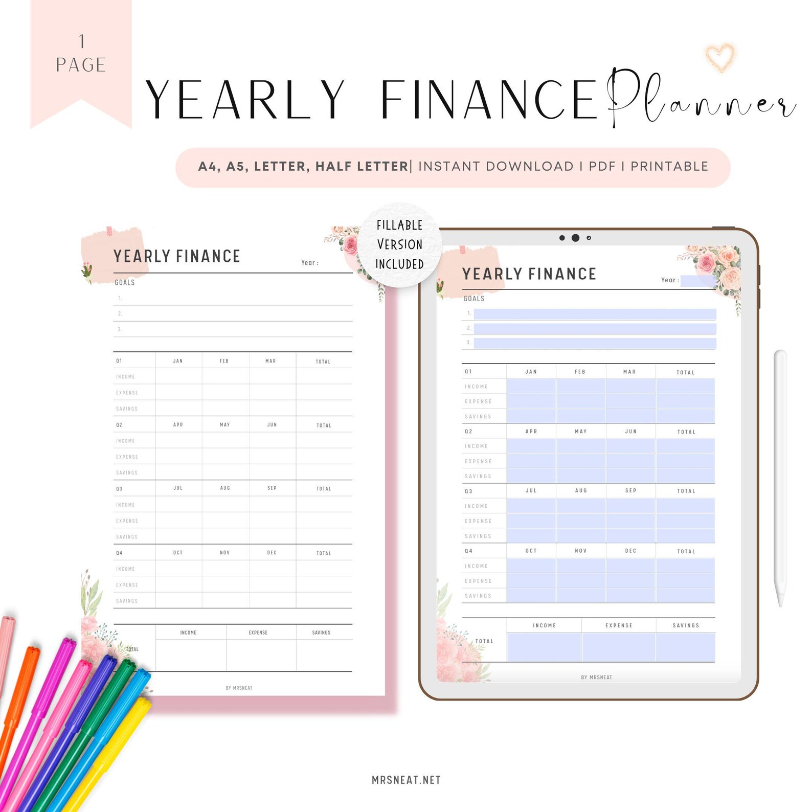 Yearly Financial Planner Printable, Fillable Yearly Financial Goals ...