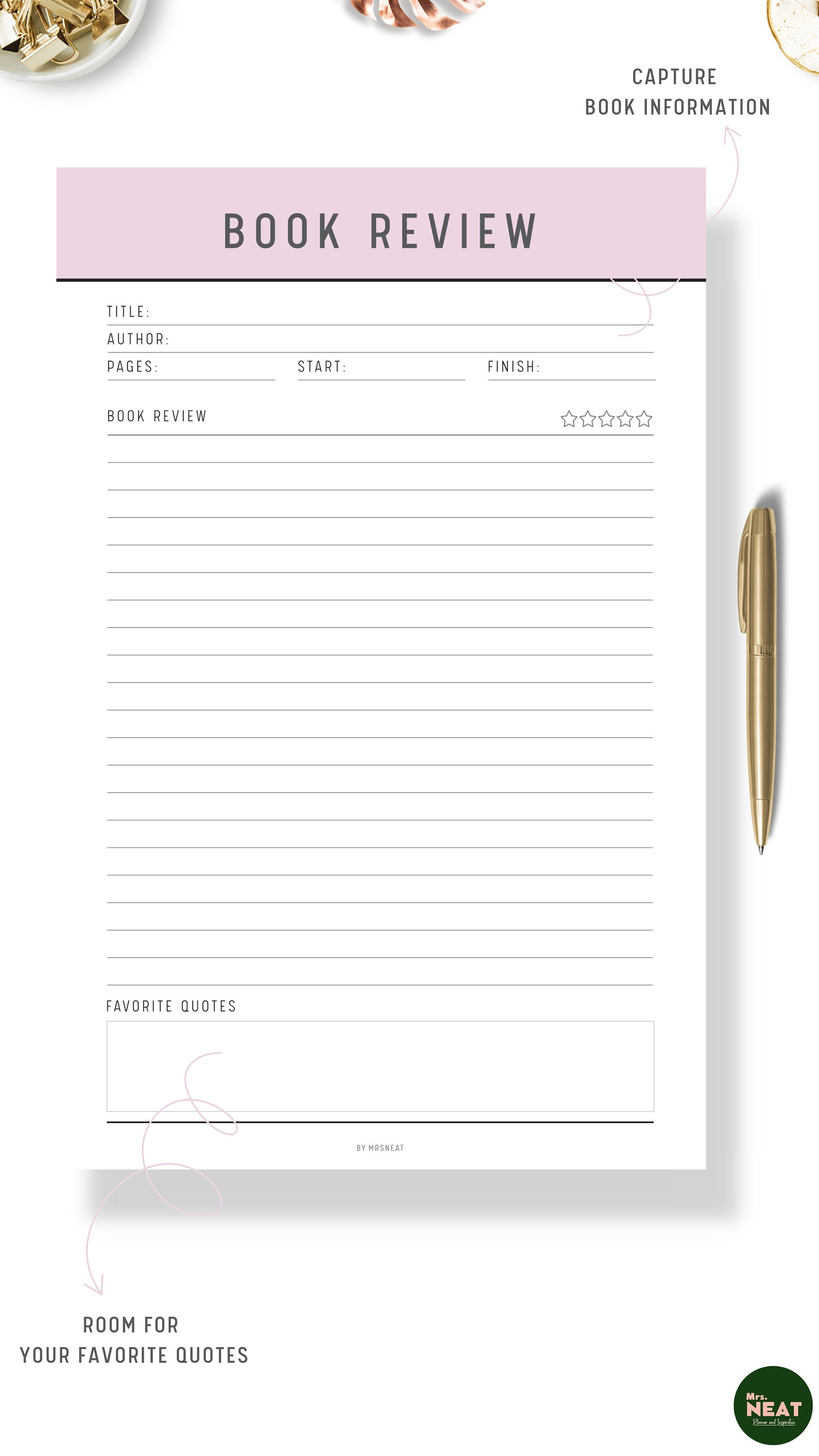 Book Review Template, Book Summary Printable, Reading Notes Pages ...