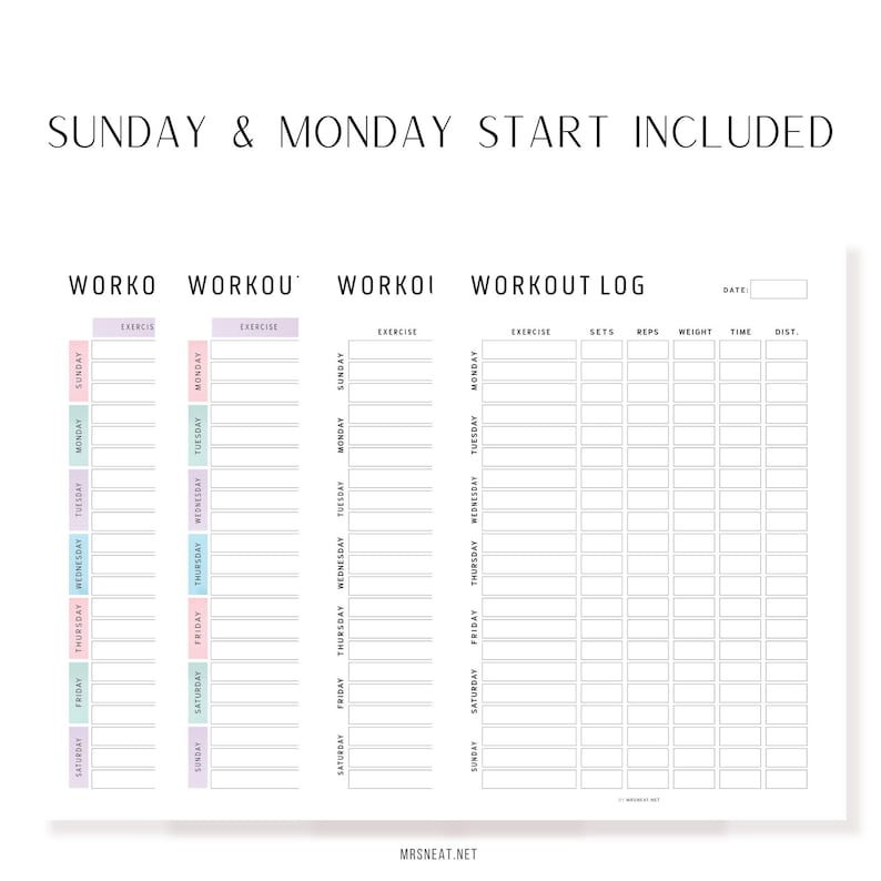 Editable Weekly Workout Log Printable, Daily Workout Planner, Exercise ...