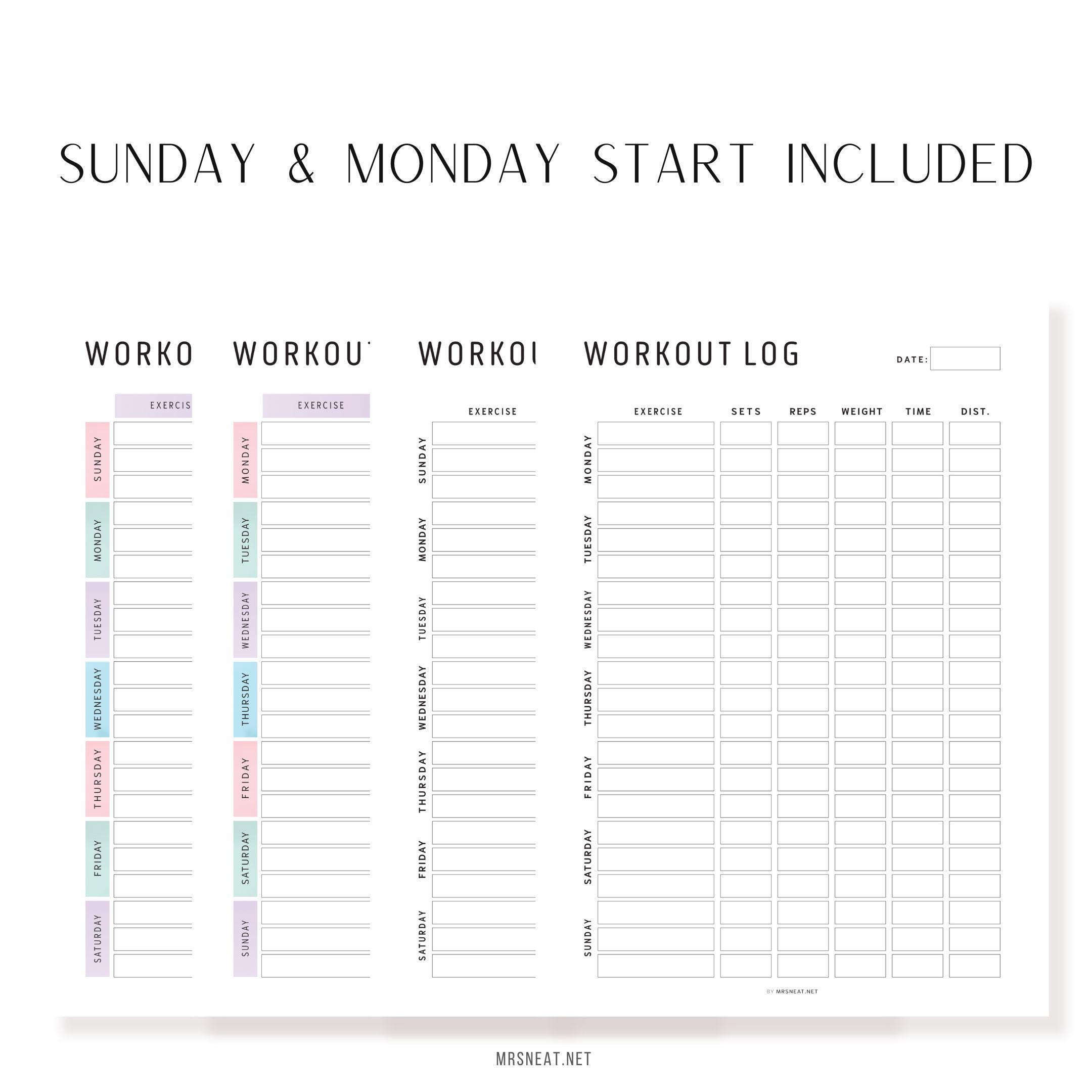 Editable Weekly Workout Log Printable, Daily Workout Planner, Exercise ...
