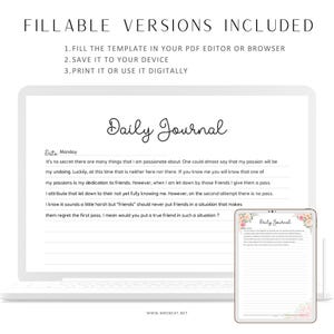 FILLABLE Daily Journal PRINTABLE, Planner Page, Daily Diary Page, Diary ...