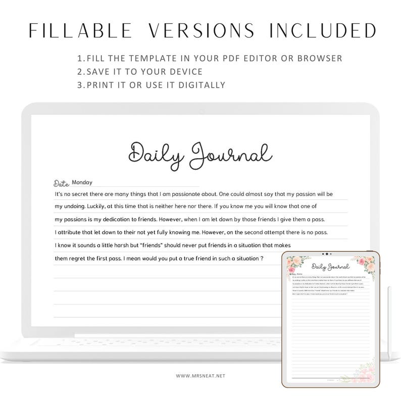Fillable Daily Journal Printable, Planner Page, Daily Diary Page, Diary ...