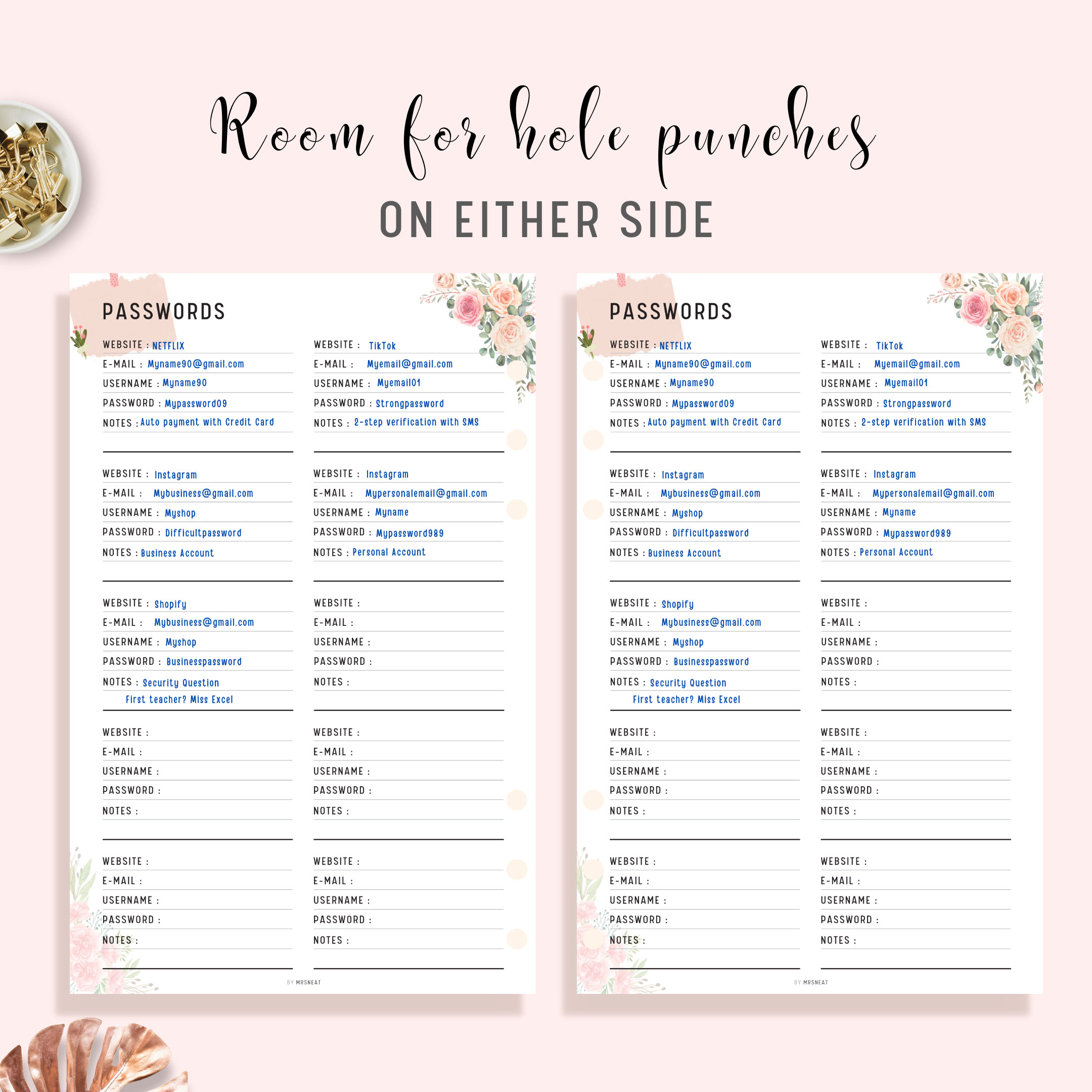 Floral Password Tracker Printable, Password Keeper, Password Record PDF ...