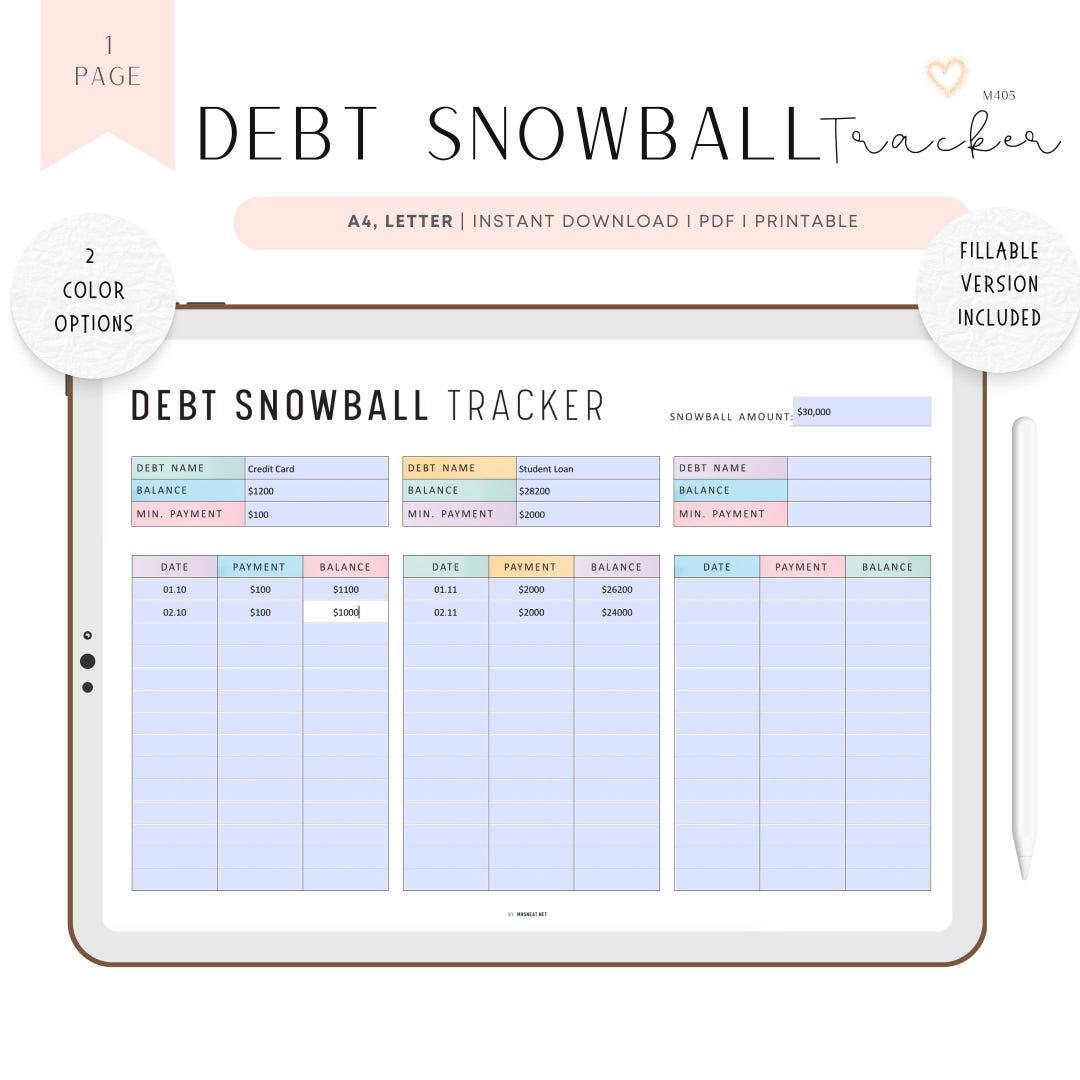 Debt Payment Tracker Template, Debt Snowball Tracker Printable, Debt ...