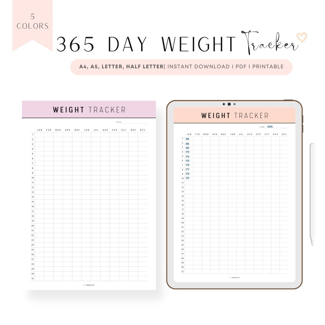 365 Day Weight Tracker Printable, Daily Weight Journal, Weight Loss ...