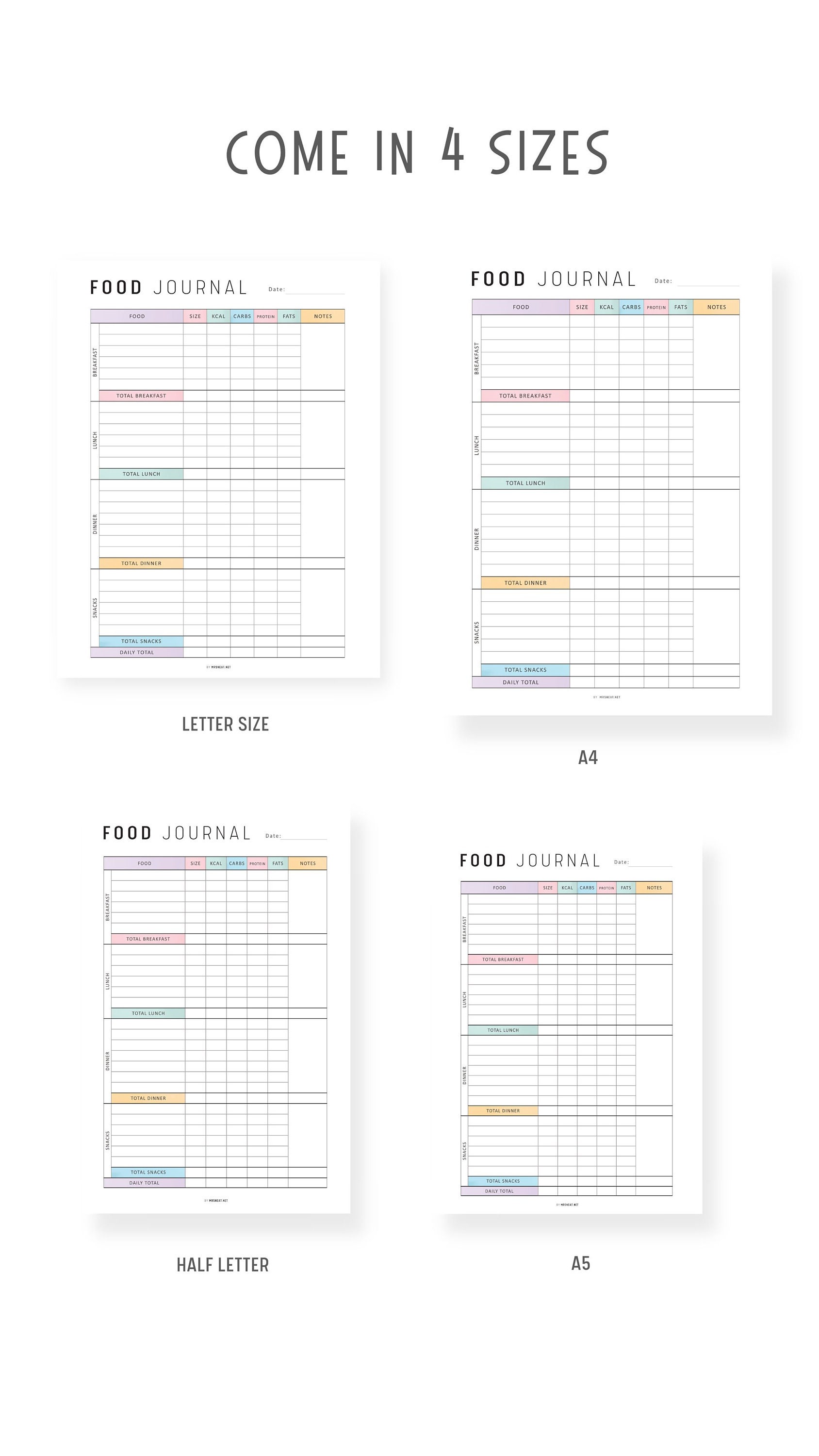 Daily Food Diary PRINTABLE, Food Journal, Minimalist Daily Calorie ...