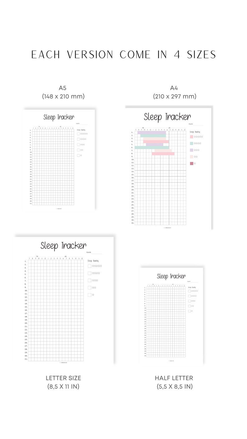 Sleep Tracker Printable, Sleep Quality Journal, Monthly Sleep Log ...