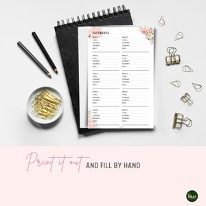 Floral Password Tracker Printable, Fillable Password Log, Password ...