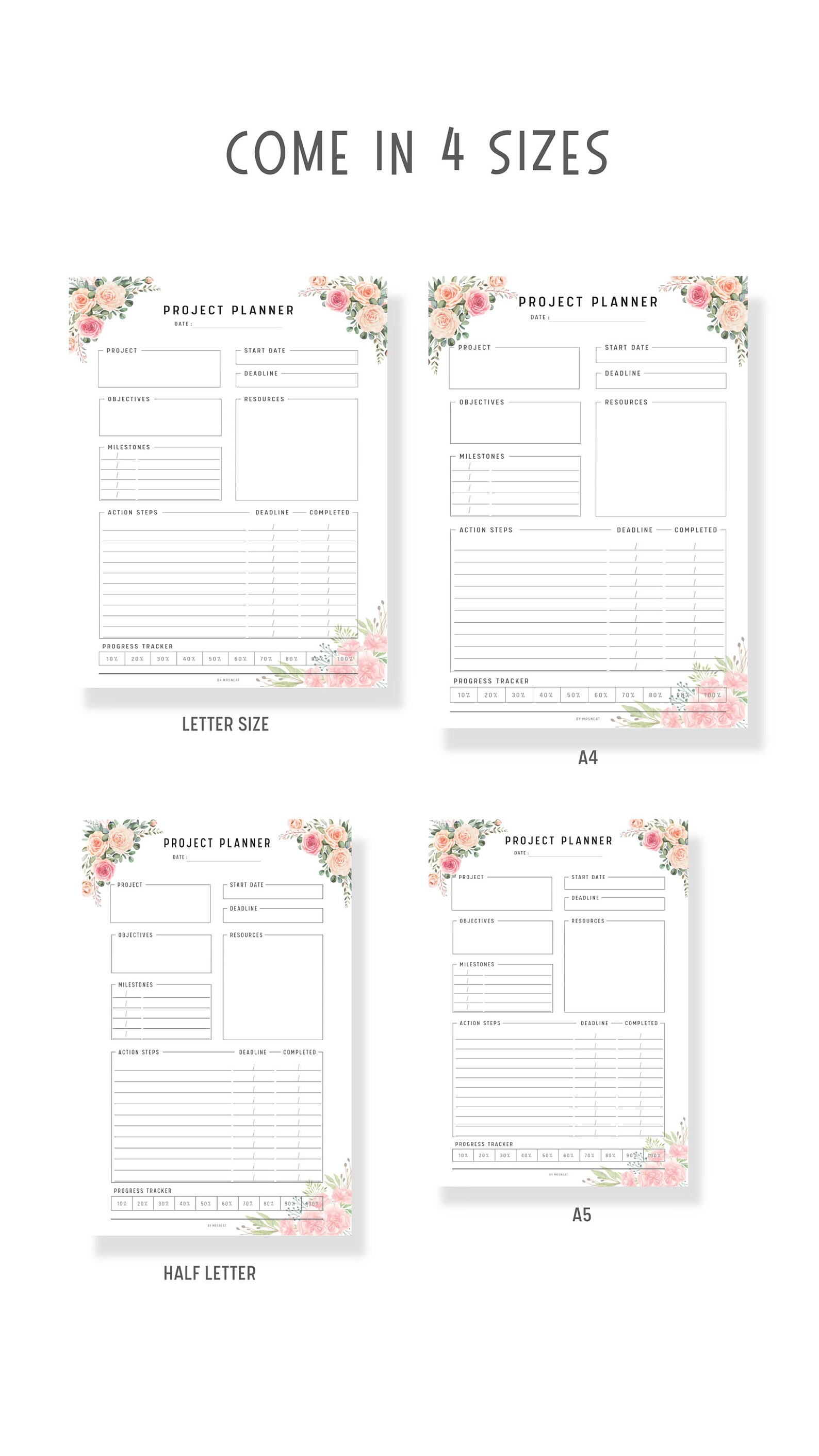Project Planner Printable, Project Plan Template, PDF, A4, A5, Letter ...