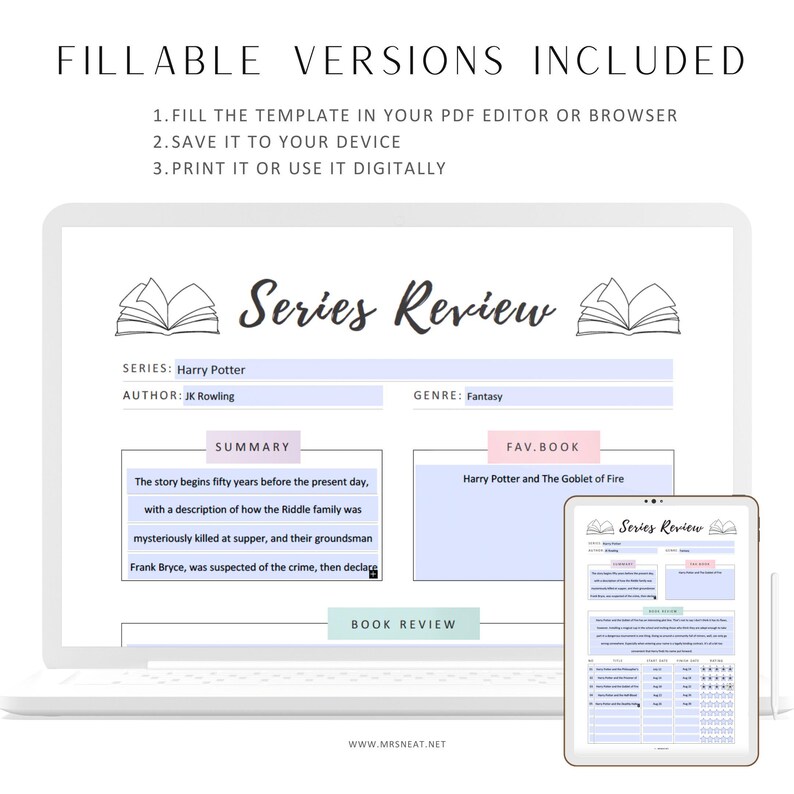 Series Review Tracker PRINTABLE: Fillable Book Review Planner (PDF) - Etsy