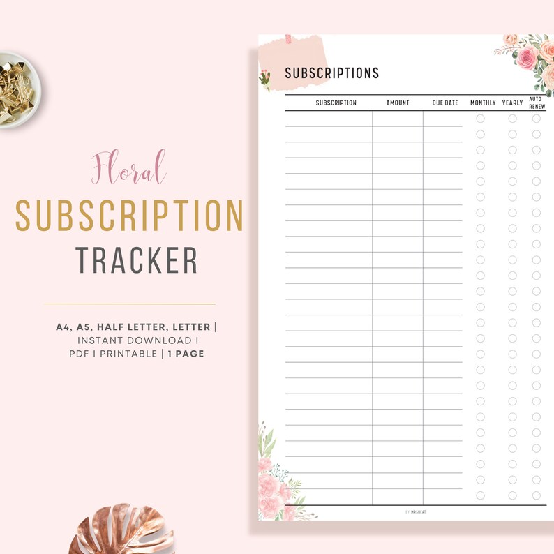 Fillable Subscription Tracker Printable, Membership Checklist, Expense ...