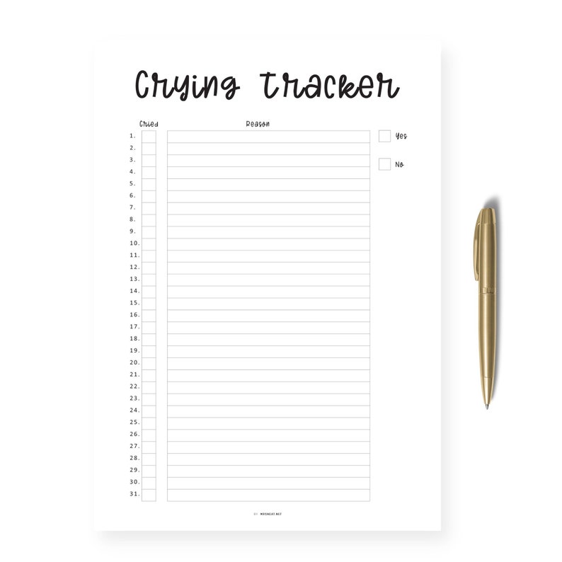 Crying Tracker Template Printable, Crying Log Tracker, Mood Tracker ...