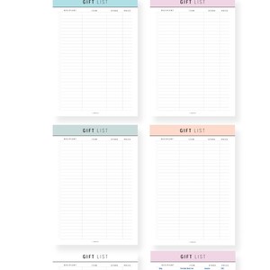 Gift List Template PRINTABLE, FILLABLE Gift List for Birthday, Gift ...