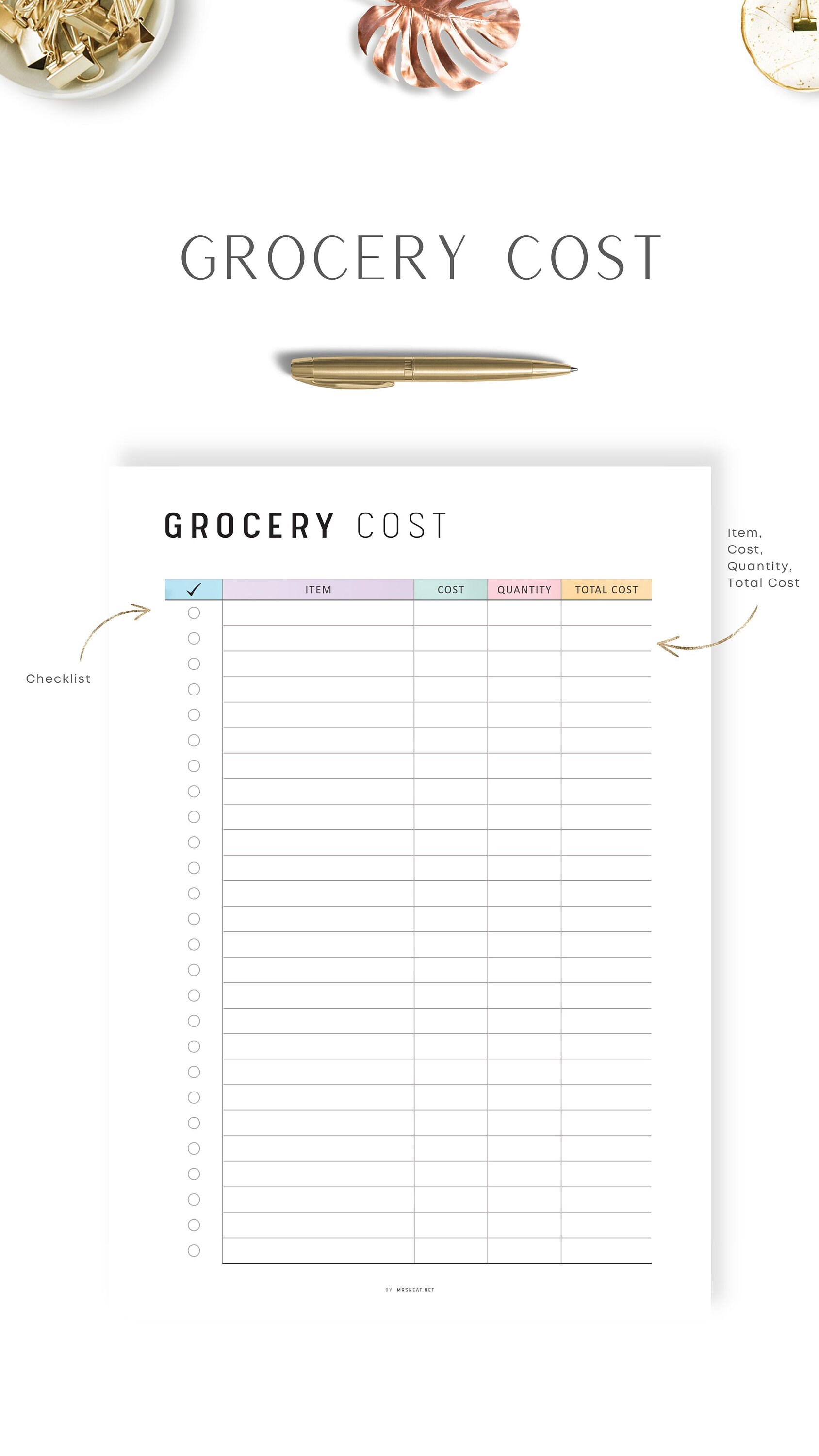 Fillable Grocery Budget Planner Printable, Grocery Cost List, PDF ...