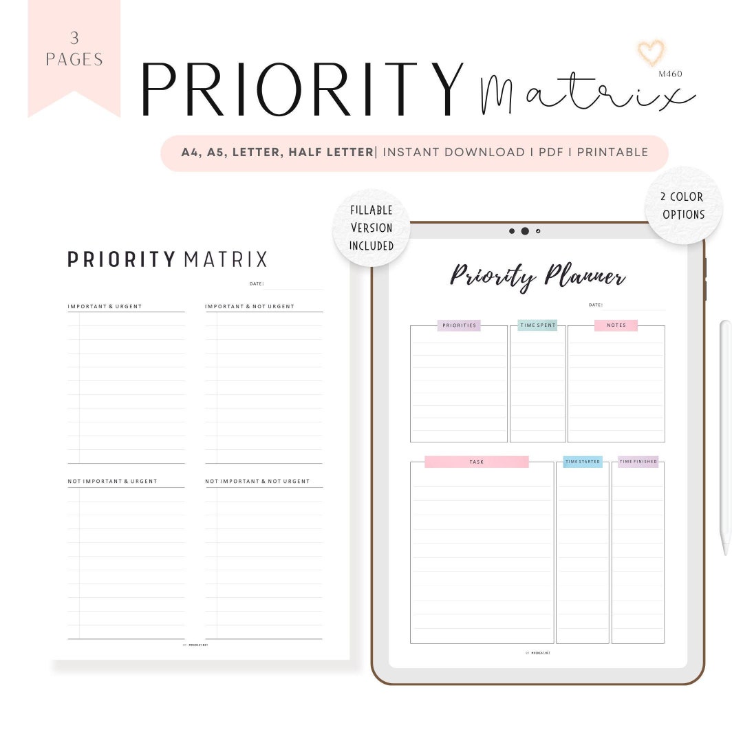 Priority Matrix PDF, Priority Planner, Priority Planner, Printable ...