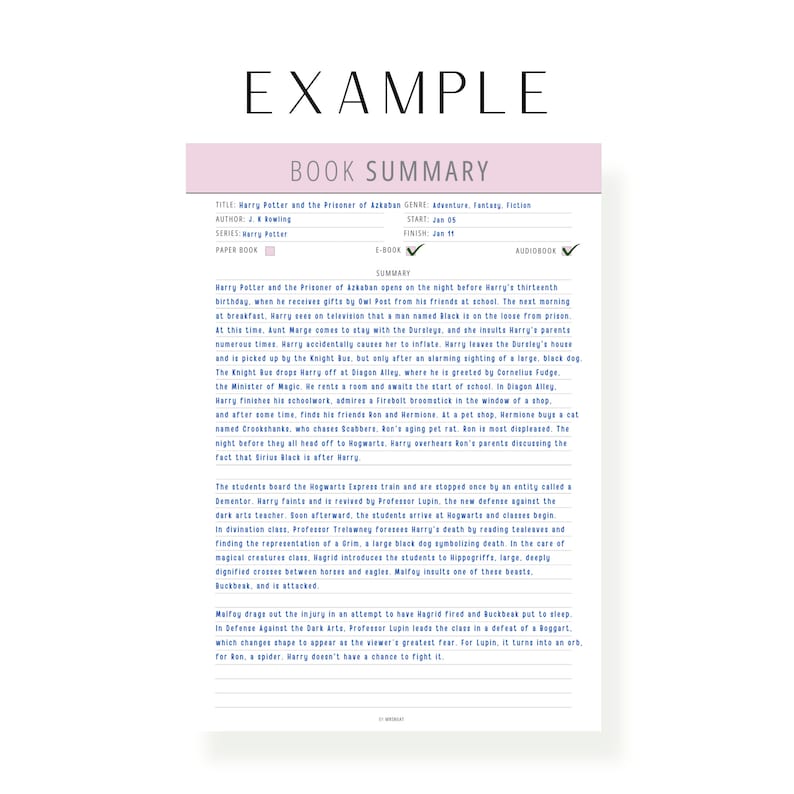 FILLABLE Book Summary PRINTABLE: Reading Journal Template (A4, A5 ...
