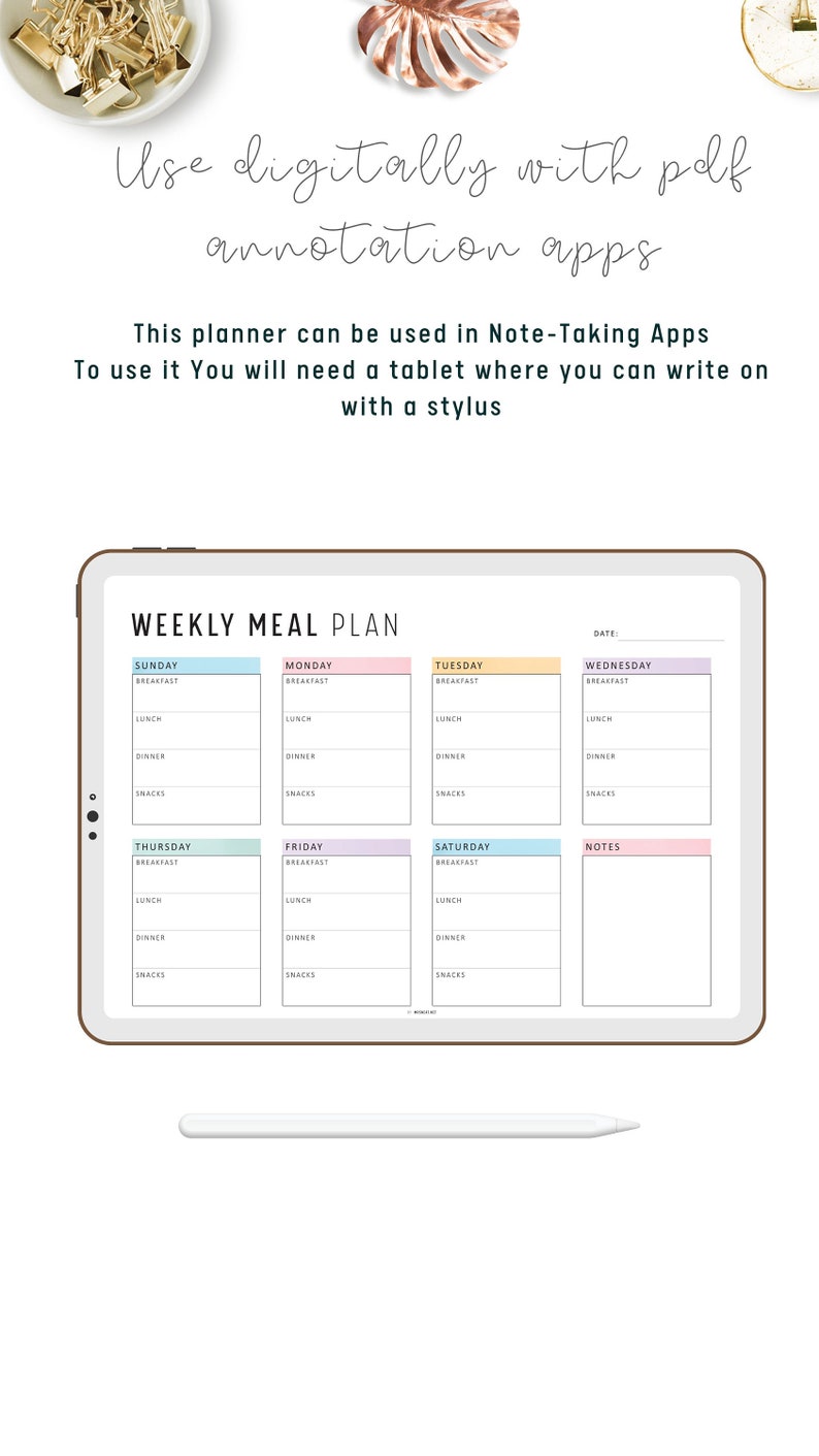 Colorful Printable Weekly Meal Planner Landscape, Food Diary, Meal ...