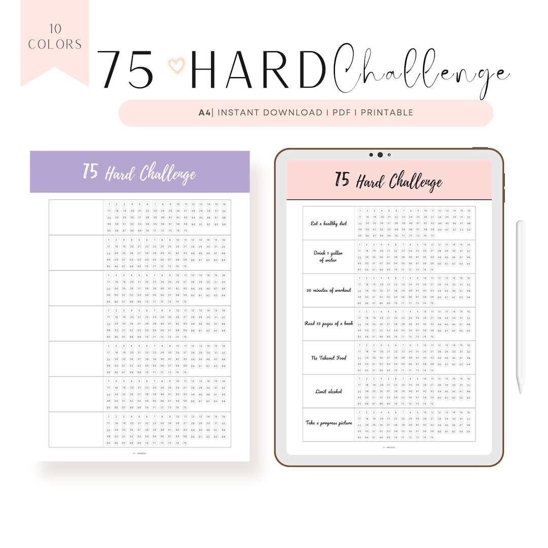 Printable 75 Hard Challenge Template, 75 Hard Challenge Tracker, PDF ...