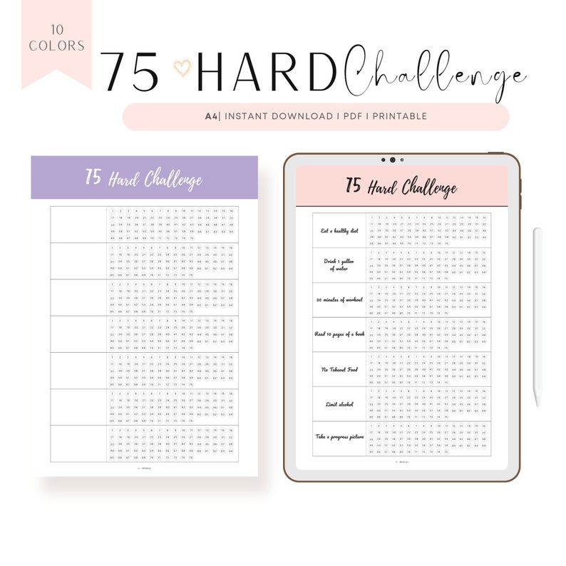 Printable 75 Hard Challenge Template, 75 Hard Challenge Tracker, PDF ...