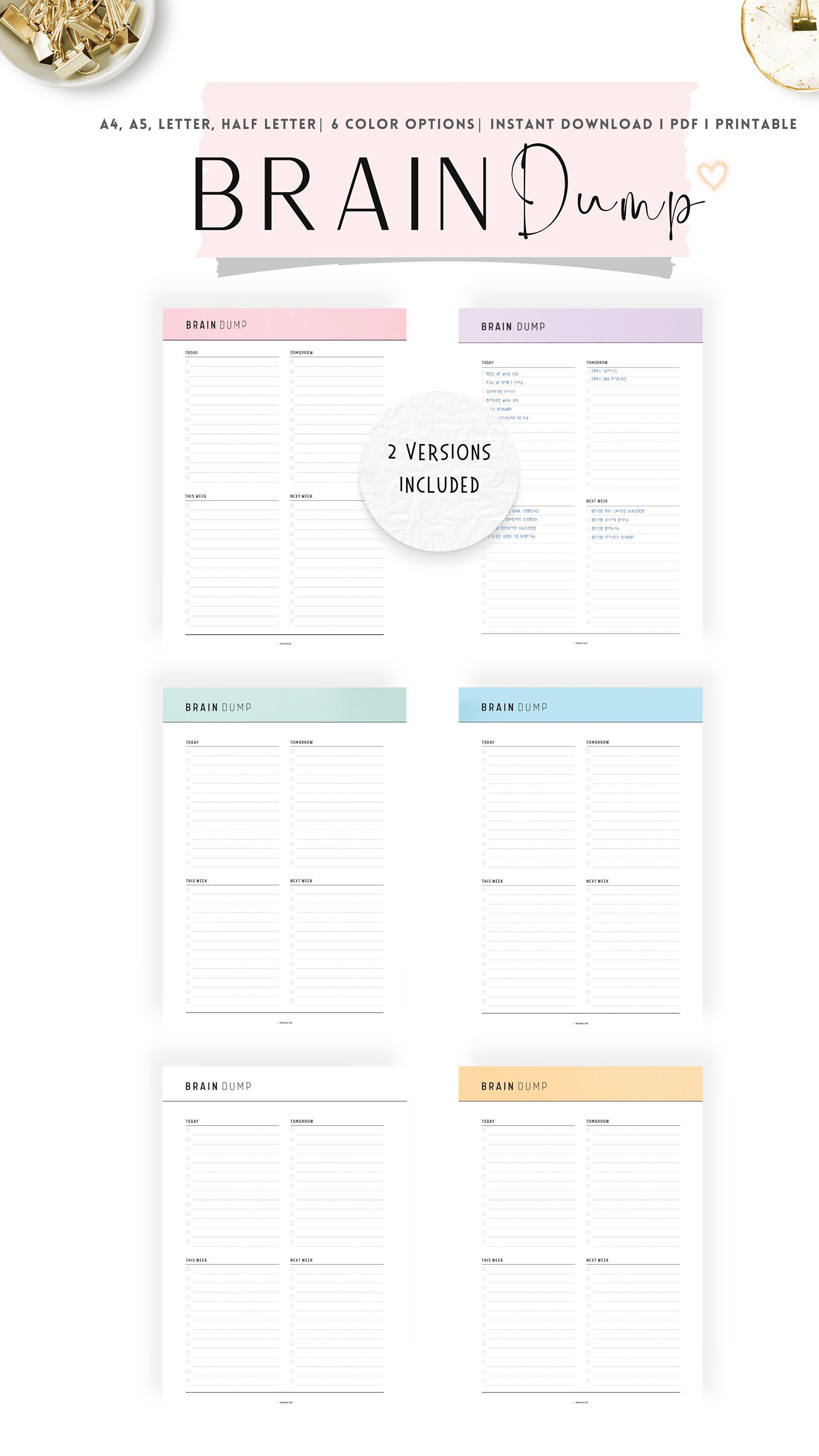 Fillable Brain Dump Template: Printable Planner (PDF) - Etsy