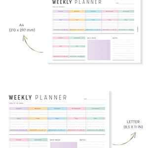 PRINTABLE Weekly Planner Landscape: FILLABLE A4/letter (PDF) - Etsy