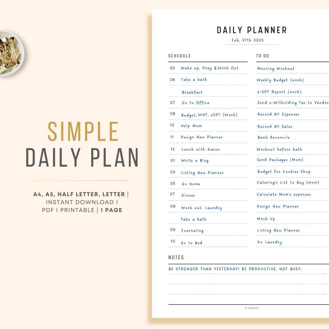 Minimalist Daily Planner Printable, Fillable Daily to Do List, Daily ...