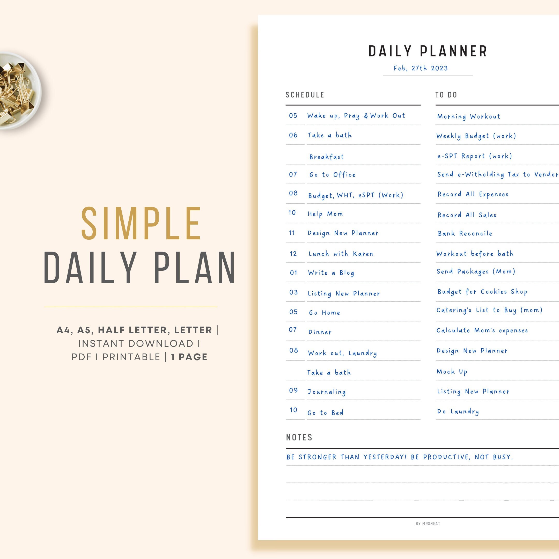 Minimalist Daily Planner Printable, Fillable Daily to Do List, Daily ...