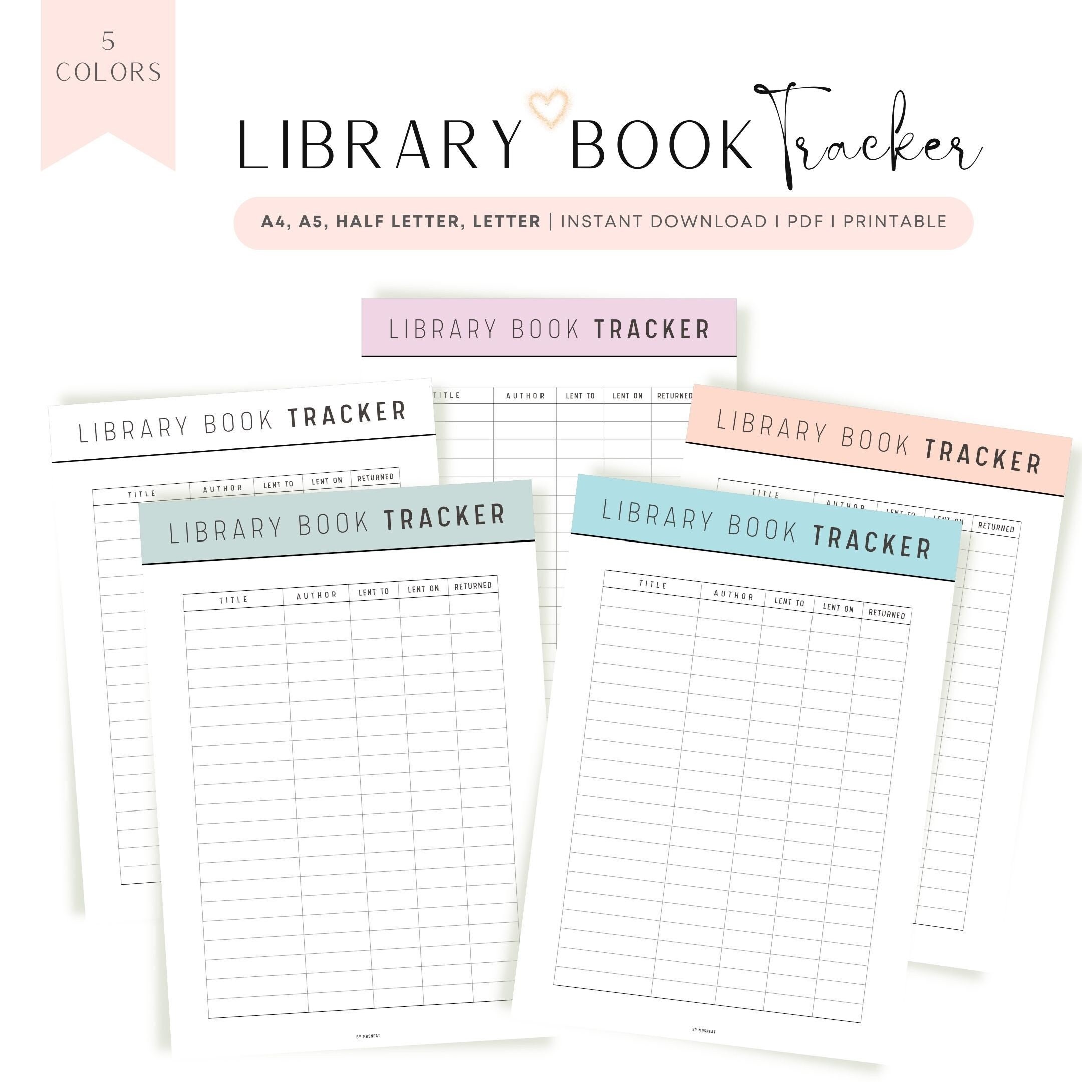 Library Book Tracker Printable, My Library Book Page, Reading Journal ...
