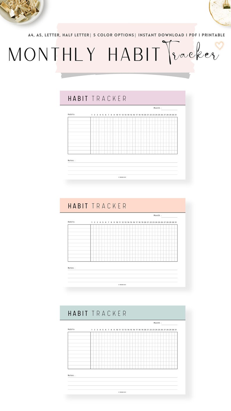 Monthly Habit Tracker Printable Landscape, Habit Tracke Template ...