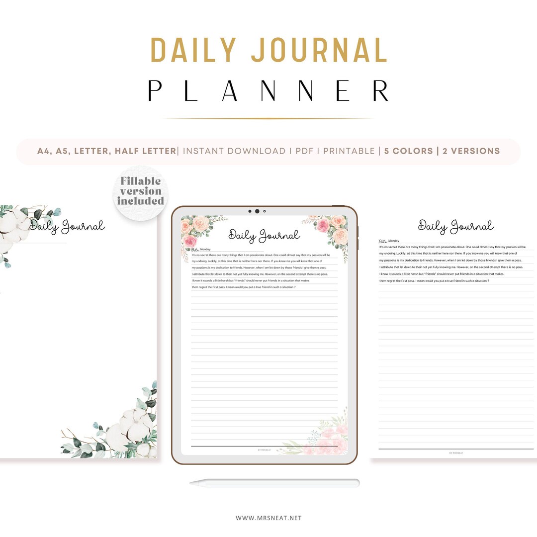 FILLABLE Daily Journal PRINTABLE, Planner Page, Daily Diary Page, Diary ...