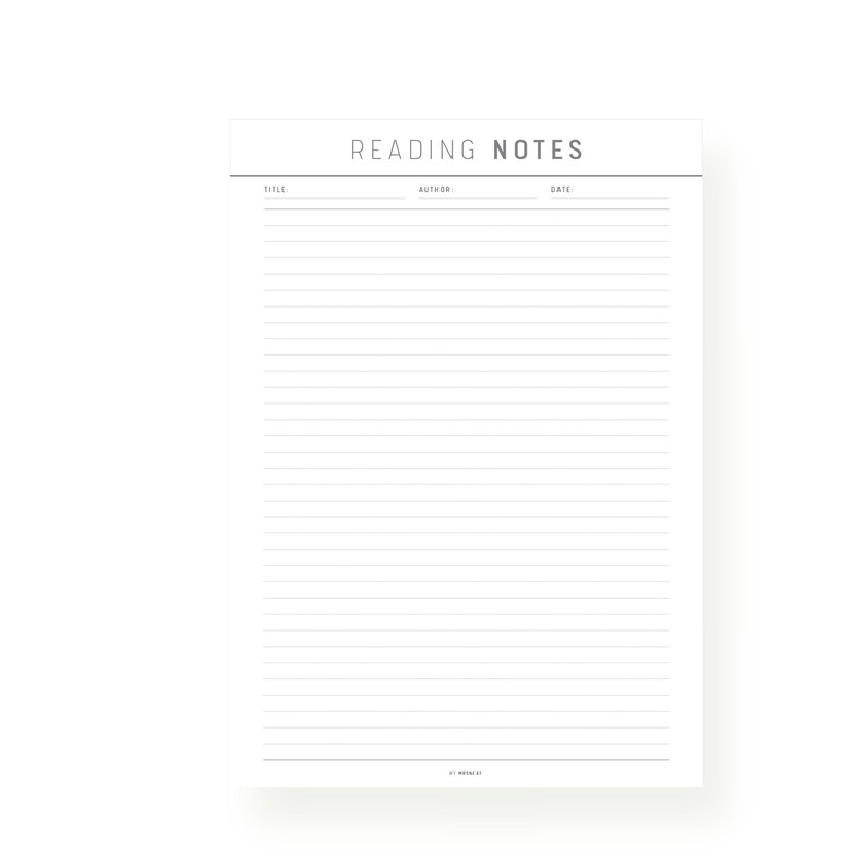 Reading Notes Template Printable, Reading Notes Pages, Pdf, A4, Letter ...