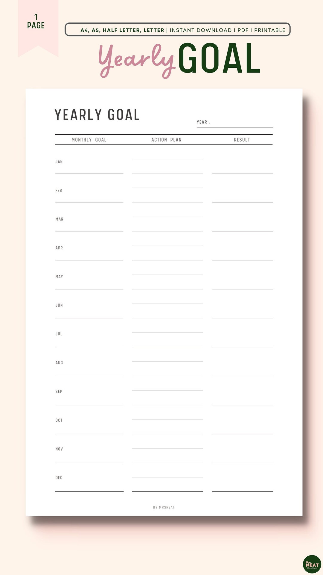 Fillable New Year Goal Planner, Yearly Goal Planner, Yearly Goal ...