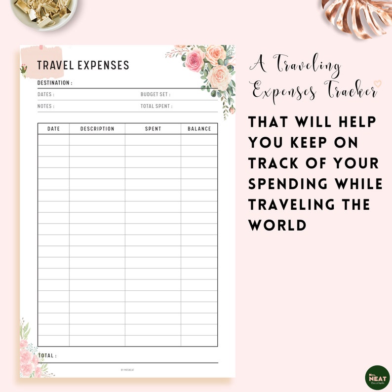 Floral Travel Expenses Tracker Printable, Vacation Tracker, Travel ...