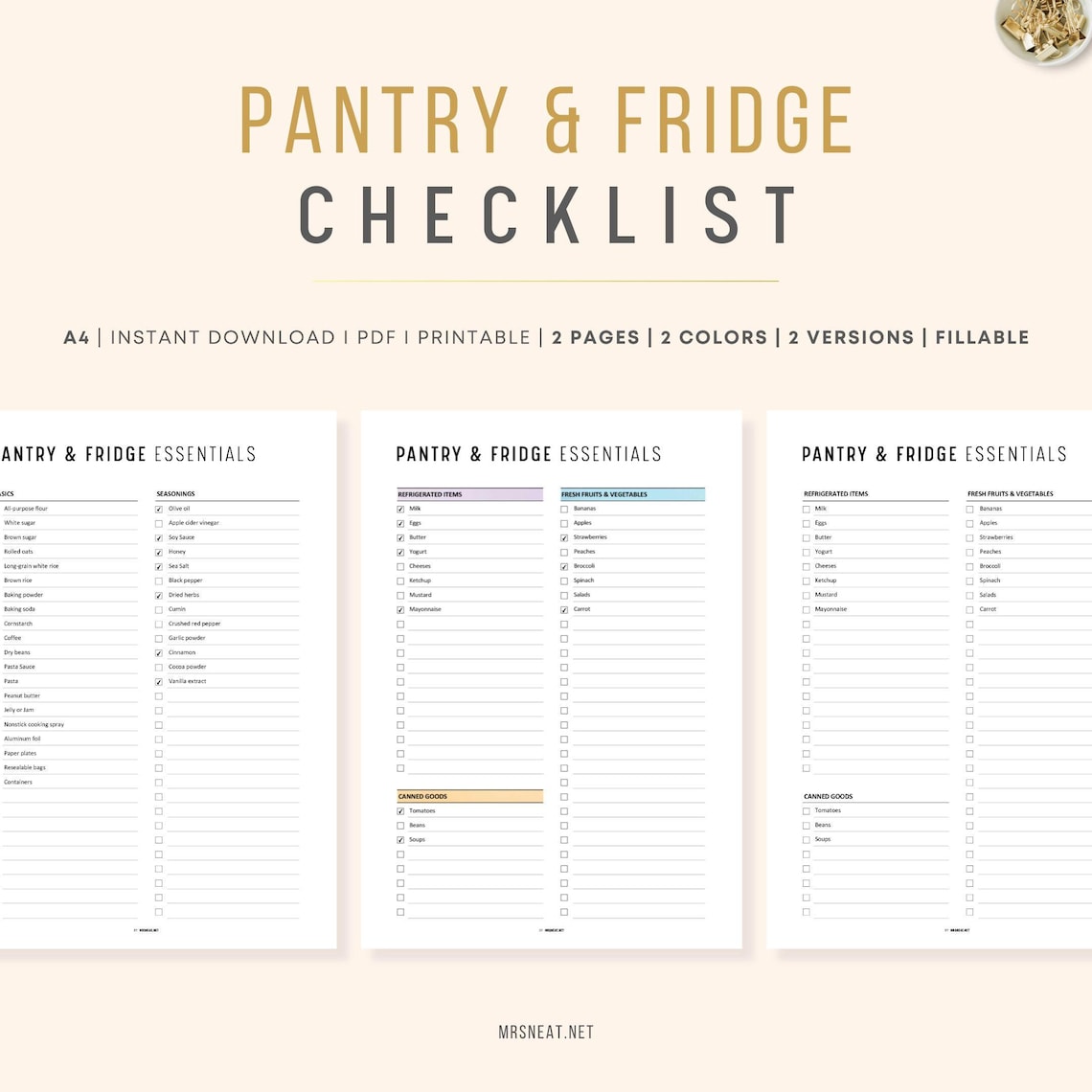 Pantry and Fridge Checklist Printable: A4 Inventory List (PDF) - Etsy
