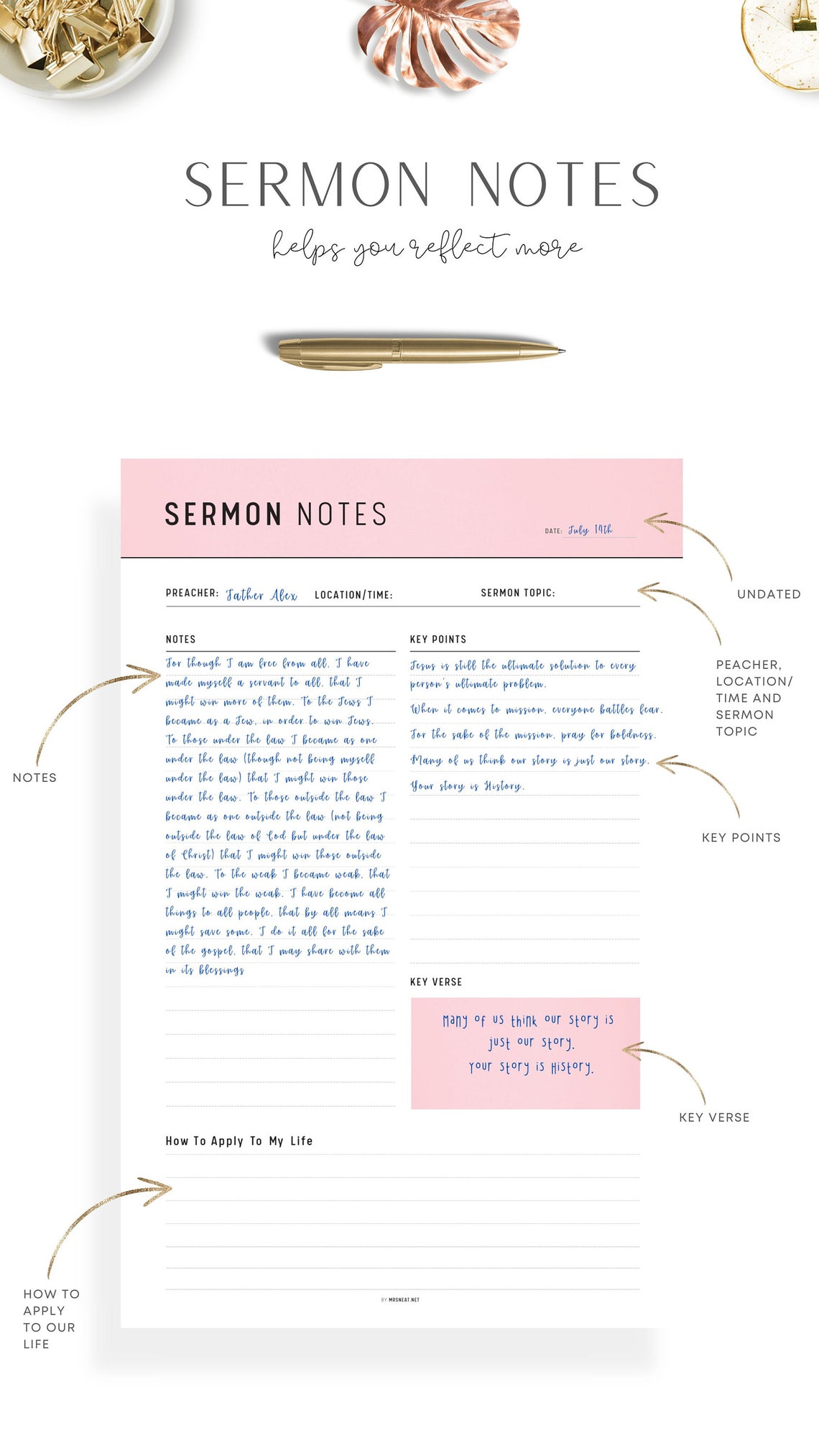 Fillable Sermon Notes Journal, Printable Personal Sermon Notes, Church ...