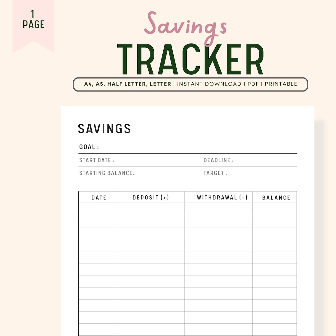 Savings Tracker PRINTABLE, Saving Goal, Financial Goal, Financial ...