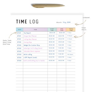 Time Management Planner Printable, Fillable Time Log Template, Monthly ...