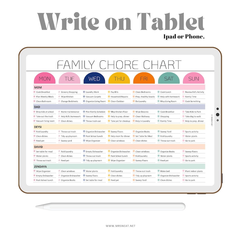 Family Chore Chart: FILLABLE Weekly Planner (printable PDF) - Etsy