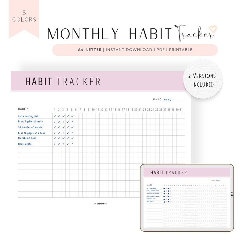 Monthly Habit Tracker PRINTABLE Landscape, Habit Tracker Template ...